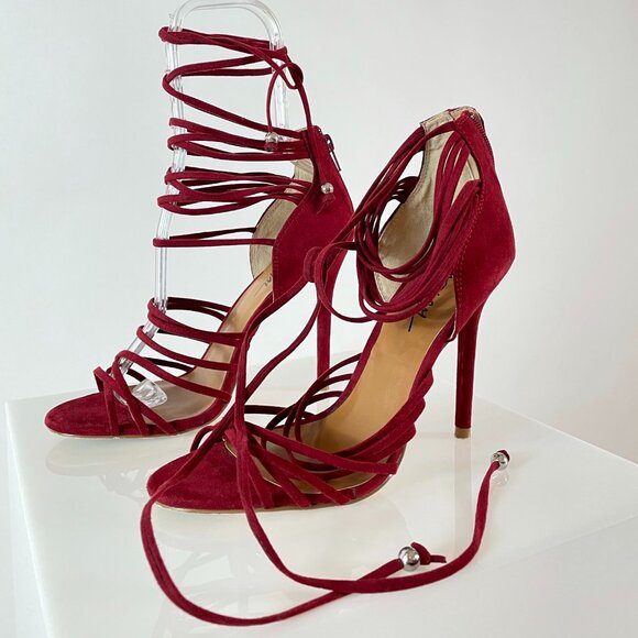 Nasty Gal | Shoes | Nasty Gal The Strappy Sandal Heel In Deep Red Suede ...